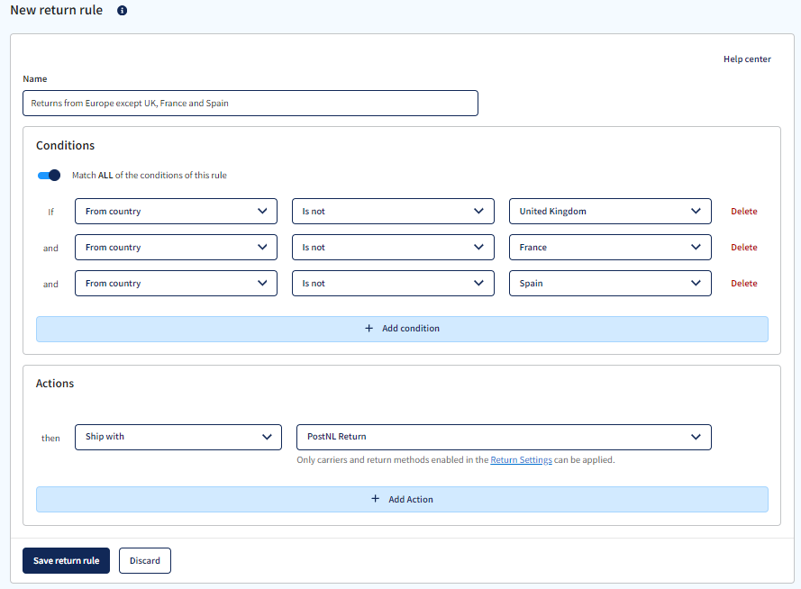 Return rules – Sendcloud Help Center